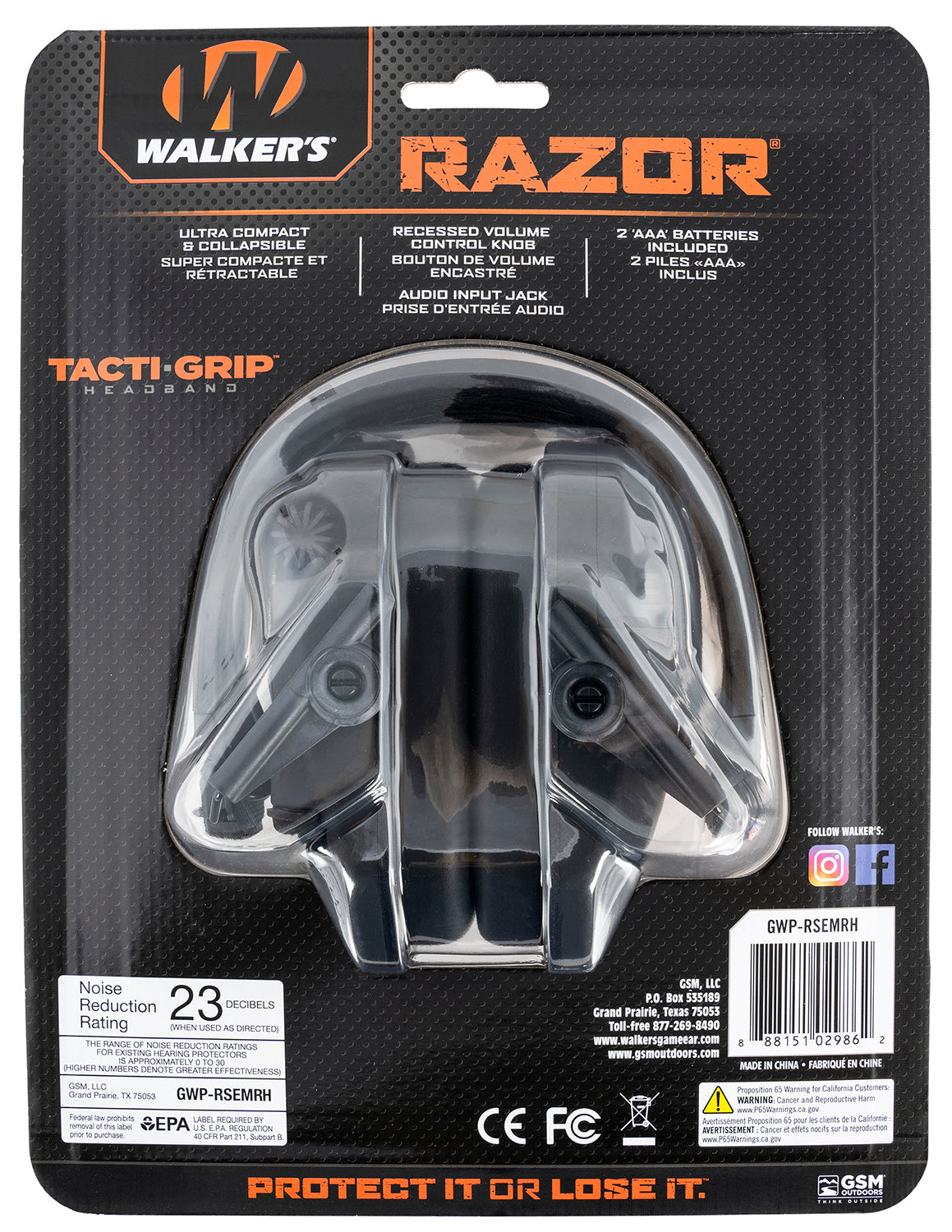 Walkers GWP-RSEMRH RAZR MUFF TACTI-GRIP BLK