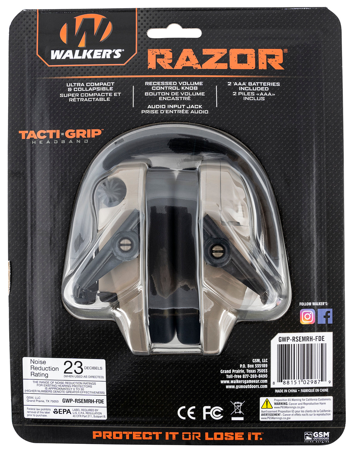 Walkers GWP-RSEMRH-FDE RAZR MUFF TACTI-GRIP FDE