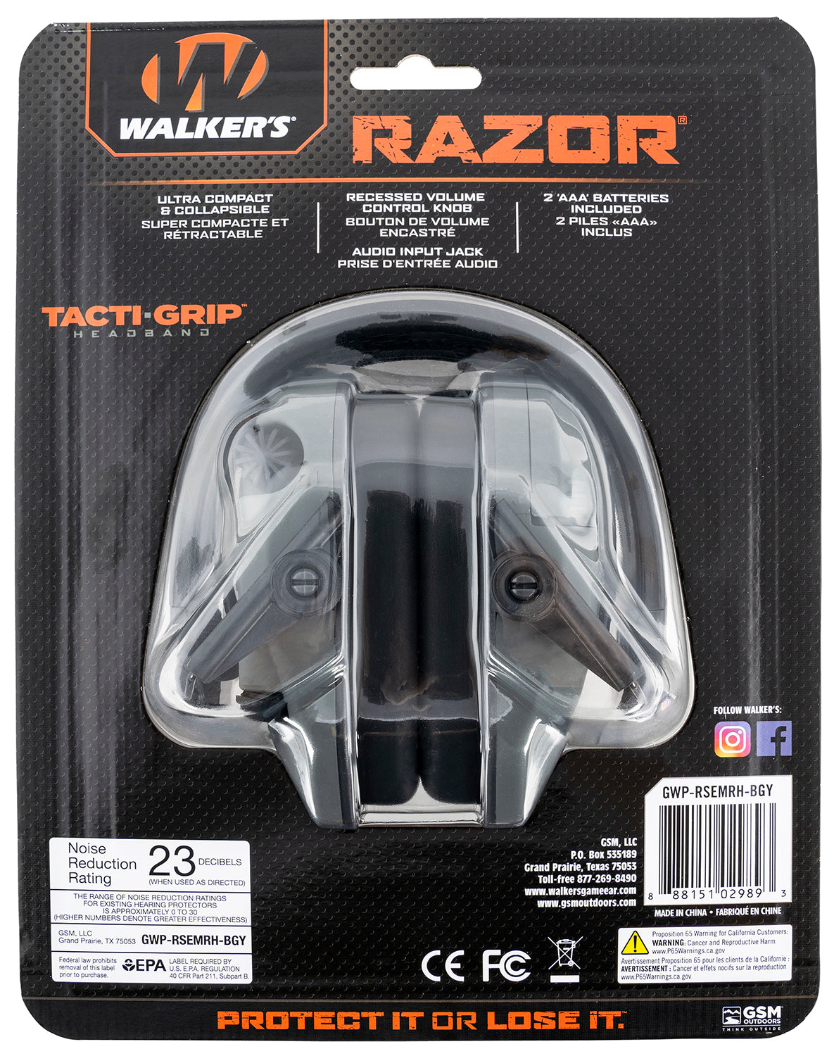 Walkers GWP-RSEMRH-BGY RAZR MUFF TACTI-GRIP B GRY